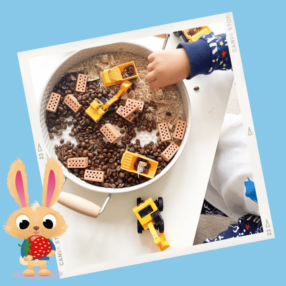 Yellow Digger Sensory Bin – Tidy Tot